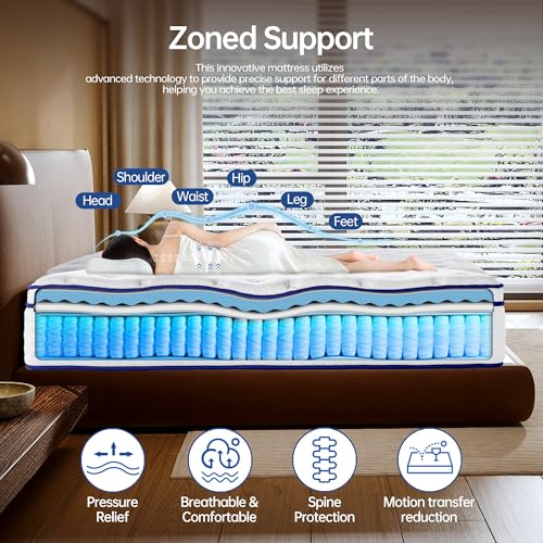 BCNUW King Size Mattress 14 Inch,Medium Firm,King Mattress in a Box,with Memory Foam&Coil Pocket Springs,Motion Isolation&Pain Relief&Lumbar Support,Enhanced Edge Support,Certified Safe Foam&Fabrics