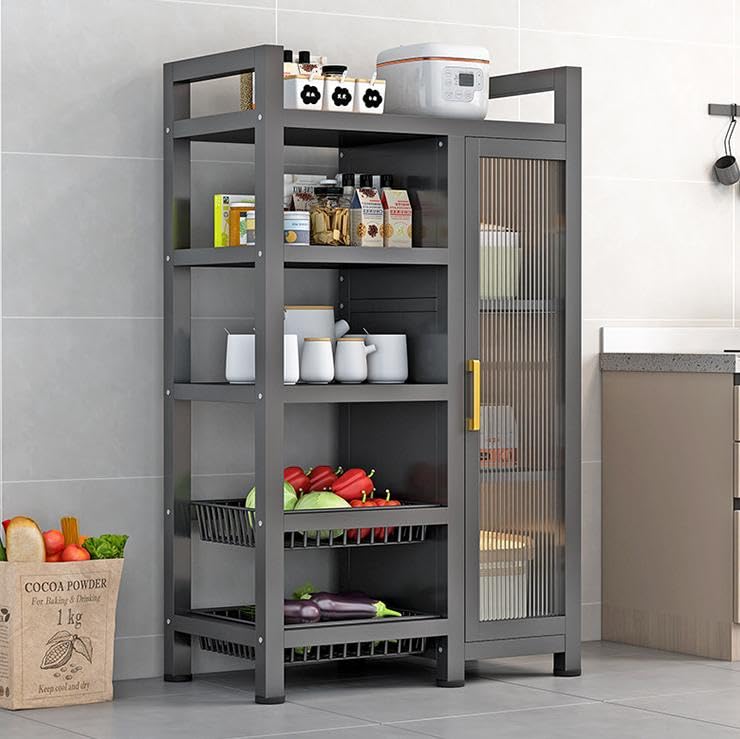 HOLMZCED 4 Tiers Kitchen Storage Shelf with Detachable Trays, Mobile Storage Cabinet with Adjustable Shelf Standing Rack Shelf with Wheels Black for Living Room Kitchen