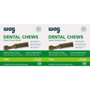 amazon brand - wag dental dog treats to help clean teeth & freshen breath - tiny, unflavored, 2.25 pounds, 130 count (pack of 2)