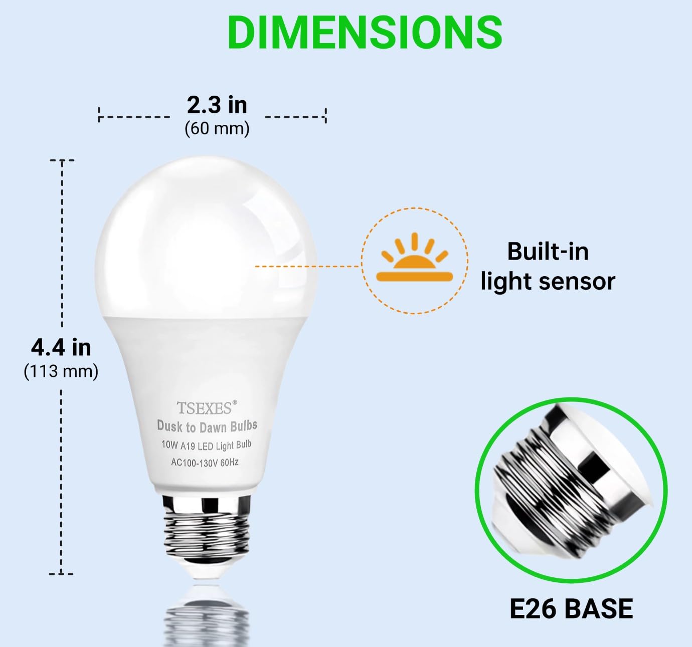 TSEXES Dusk to Dawn Light Bulbs Outdoor,Automatic On/Off Sensor LED Light Bulb,5000K Daylight LED Light Bulb for Wall lamp Porch Garage Light,4 Pack