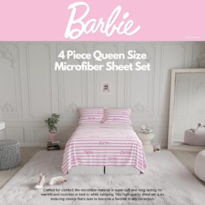 Franco Collectibles Barbie Logos Bedding Super Soft Cozy Microfiber 4 Piece Queen Sheet Set, (Officially Licensed Product)