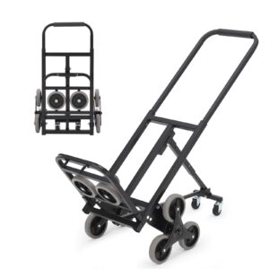 justsmart stair climbing hand truck cart, 375 lbs capacity steel folding dolly cart for stairs, heavy duty stair climber trolley with support arm and 10 tpr silent wheels for shopping moving