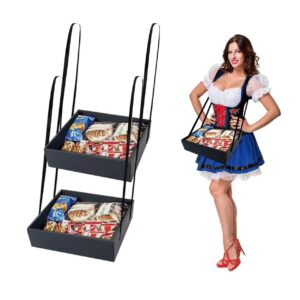 wearable party black tray snack and beverage carrier foldable drink carriers movie snack usherette vendor trays with strap halloween costume accessory girl tray,3.2 x 11.1 x 12 inche (2 pcs)