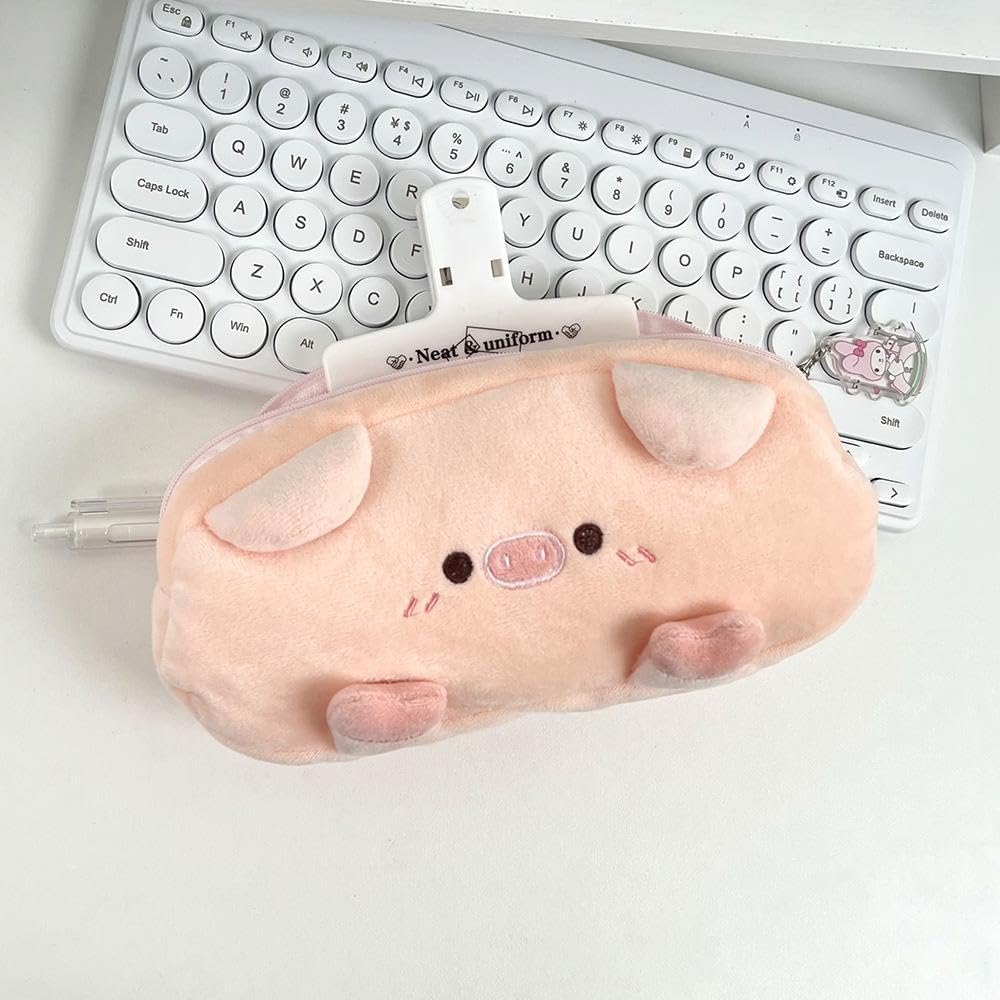 XZR Cute Pen Bag Case Box Stocking Stuffers Cute Creative Plush Animal Cartoon Large Capacity Pig Zipper Organizer Storage Bag Box Nice Gift