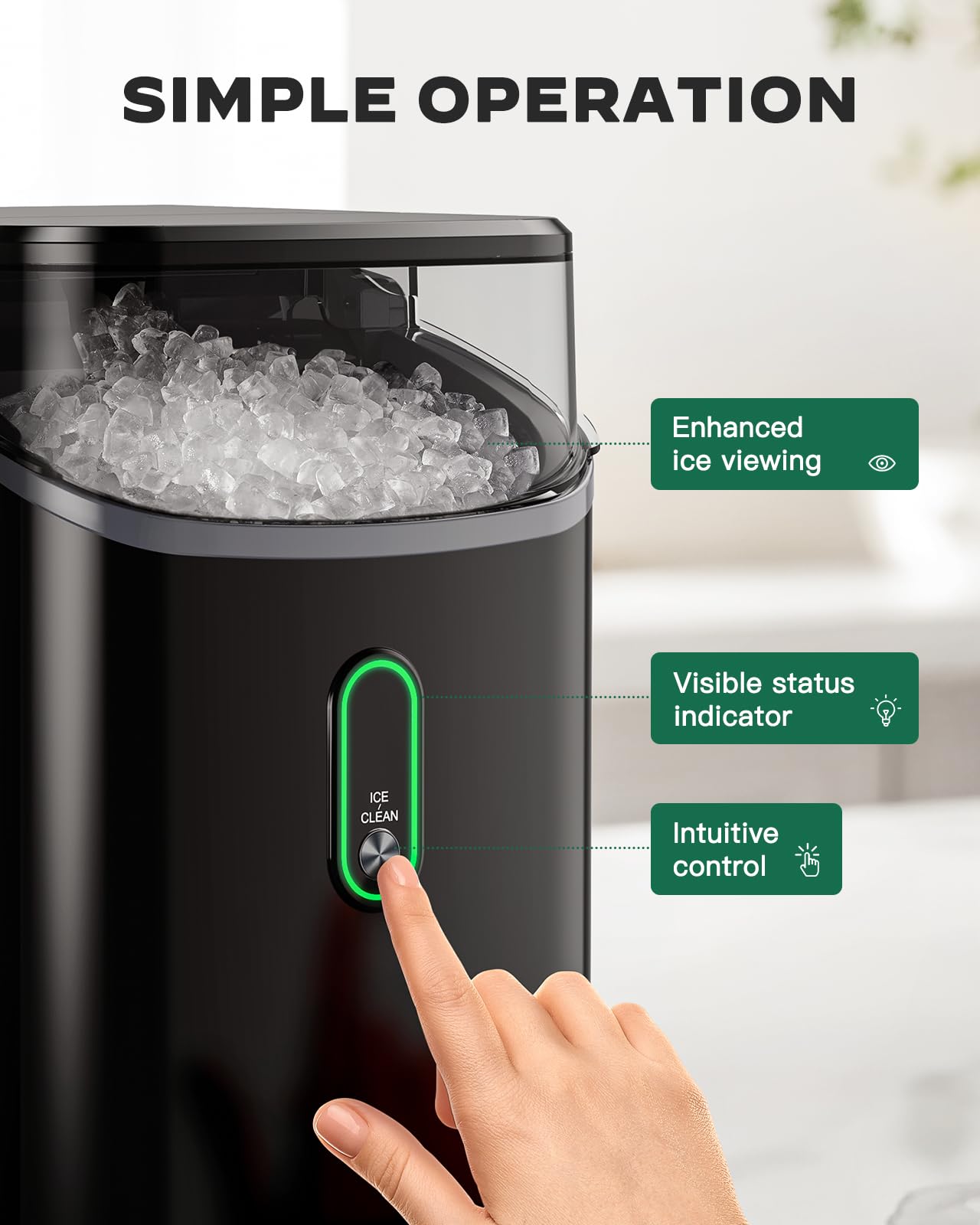 Silonn Nugget Ice Maker Countertop, Pebble Ice Maker with Soft Chewable Ice, Ready in 6 Mins, 34lbs Per Day, One-Click Operation Ice Machine with Self-Cleaning, for Home, Kitchen, Party, RV, Camping