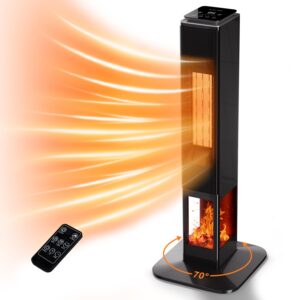 uthfy 32” space heater for large room,electric fireplace heaters for indoor use,1500w ceramic room heater for bedroom,tower heater with thermostat,remote,oscillating,timer,overheating&tip-over safe