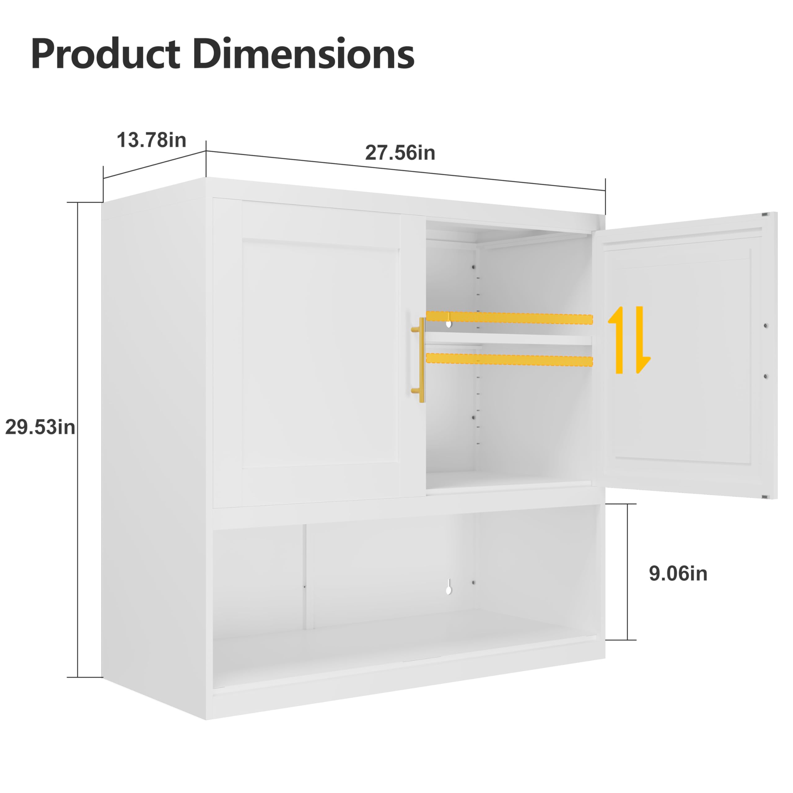 RISTERN White Metal Bathroom Wall Cabinet, Steel File Storage Cabinet, Hanging Cabinet with Doors and Shelves, Medicine Cabinet for Bathroom, Kitchen, Office, 13.78" D×27.56" W×29.53" H