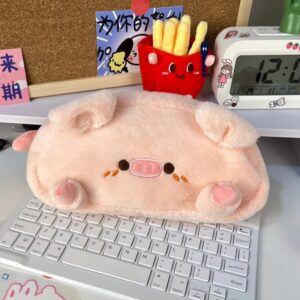 XZR Cute Pen Bag Case Box Stocking Stuffers Cute Creative Plush Animal Cartoon Large Capacity Pig Zipper Organizer Storage Bag Box Nice Gift