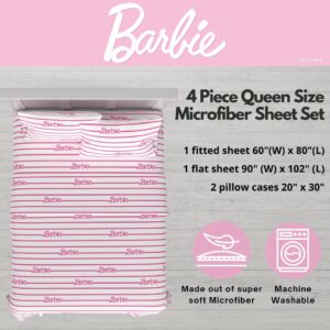 Franco Collectibles Barbie Logos Bedding Super Soft Cozy Microfiber 4 Piece Queen Sheet Set, (Officially Licensed Product)