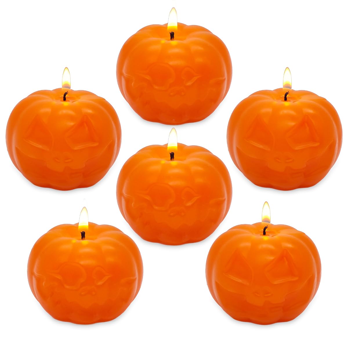 Large Halloween Pumpkin Candle Set - 6 Pack, Jack-O'-Lantern Shaped, Festive Orange Wax Candles for Spooky Home Decor, Parties, and Halloween Celebrations