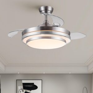 42 in. retractable ceiling fan with remote control brushed nickel