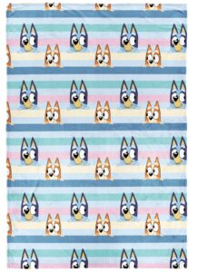 bluey and bingo plush throw blanket - measures 46 x 60 inches - kids super soft striped fleece bedding