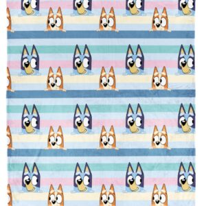 Bluey and Bingo Plush Throw Blanket - Measures 46 x 60 Inches - Kids Super Soft Striped Fleece Bedding