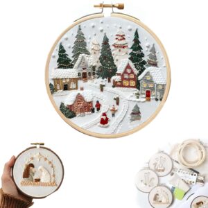 tinlok christmas embroidery kit,adults kids diy handmade,hand embroidery starter kits with stamped embroidery pattern,for christmas embroidery kits for adults beginners starter (c)