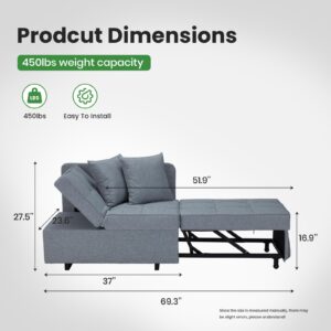 BUPPLEE 4-1 Convertible Sleeper Chair Bed, Sleeping Chairs for Adults, Sleeper Sofa Bed with 2 Pillows & Adjustable Backrest for Small Loft Apartment Office Living Room,Dark Gray