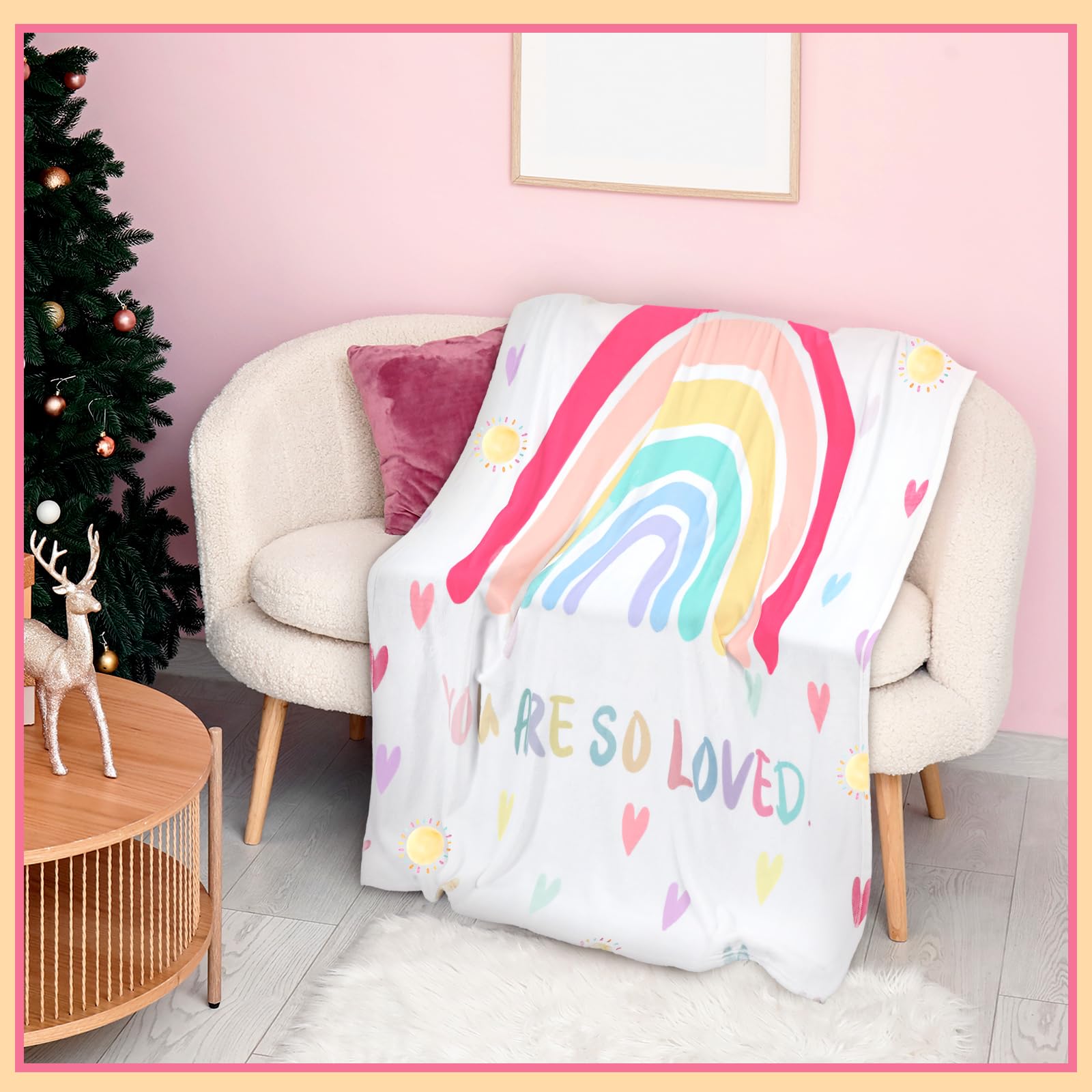 Vincreem Rainbow Blanket for Teen Girls Boho Flannel Rainbow Blanket Plush Soft Pastel Rainbow Blanket Decor for Teen Girl Room Bed 60 x 50 Inch