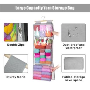 Hanging Yarn Storage Organizer with 4 Large Double Zippered Pockets - Perfect for Crochet & Knitting Lovers. Over-Door Hooks for Easy Access & Space Saving. Clear View for Quick Selection