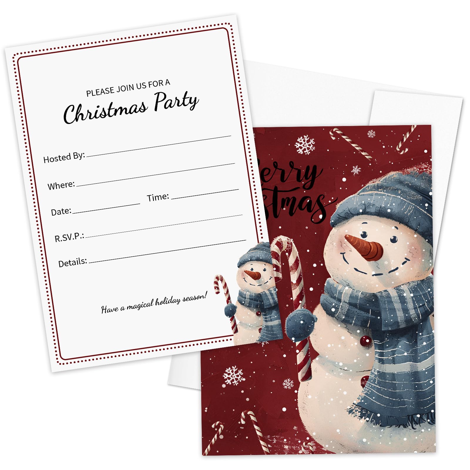 Viynran 25-Pack Christmas Party Invitations – Cartoon Red Snowman Holiday Cards with White Envelopes, Perfect for Xmas, Bridal Showers, Baby Showers, Rehearsal Dinners, and Birthday Parties