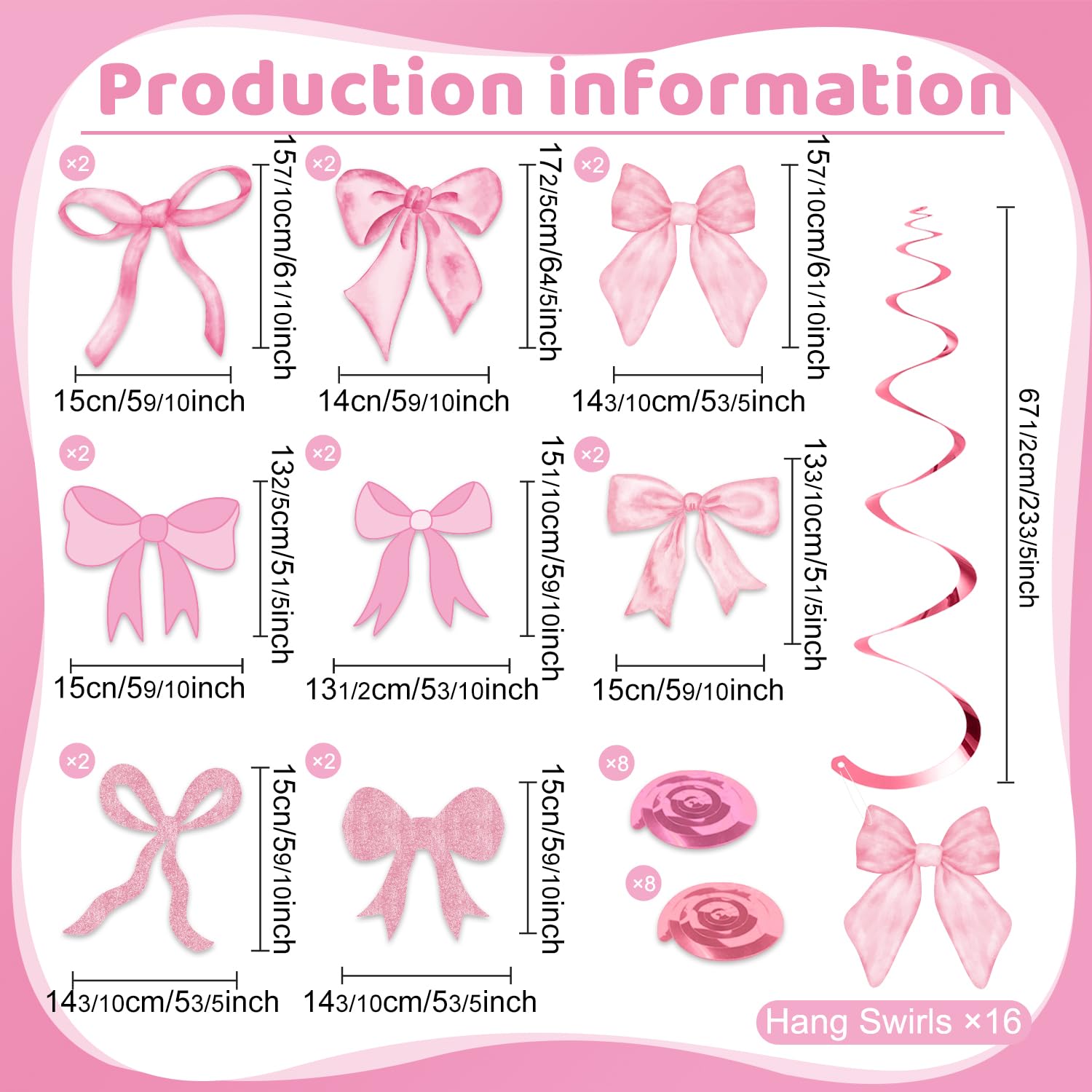 Pink Bow Birthday Decorations, Glitter Coquette Happy Birthday Banner, Girl Cute Themed Birthday Party Decorations With Happy Birthday Banner Bow Garland and Hanging Swirls Decor Supplies