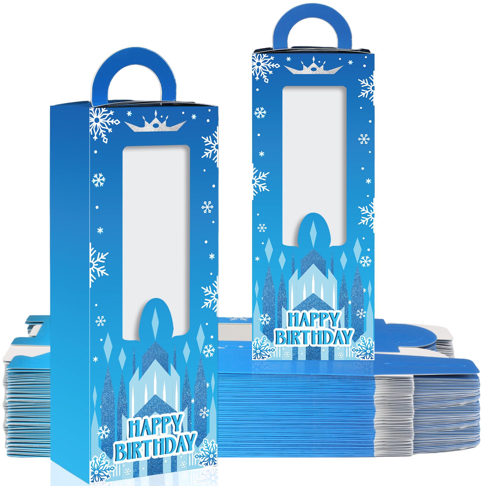 24 PCS Snowflake Party Favor Boxes Blue Princess Castle Birthday Party Candy Treat Boxes Winter Wonderland Doll Goodie Boxes Snow Theme Birthday Party Decor for Kids Girl Bridal Baby Shower Supplies