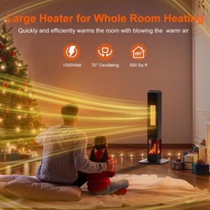 Uthfy 32” Space Heater for Large Room,Electric Fireplace Heaters for Indoor Use,1500W Ceramic Room Heater for Bedroom,Tower Heater with Thermostat,Remote,Oscillating,Timer,Overheating&Tip-over Safe