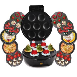 5-in-1 mini pancakes maker machine, mini donut maker, mini waffle maker, meatball machine, cup cake maker machine for home, cake maker with non-stick surface for suitable as a christmas gift