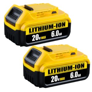 dcb200 6.0ah 2pack battery replacement for dewalt 20v max battery lithium ion compatible with dewalt battery dcb204 dcb206 dcb201 dcb203 dcd dcf dcg series cordless power tools