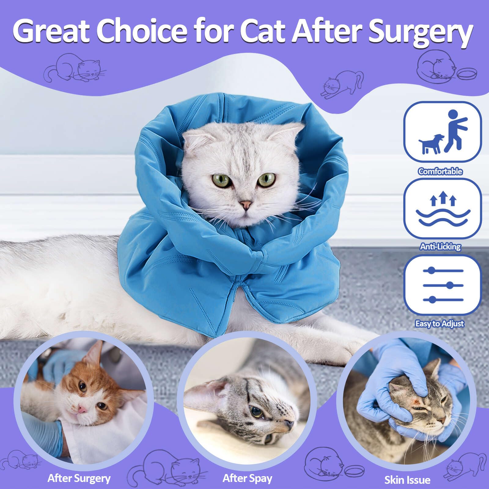 Cat Cone Collar Soft, Cat Recovery Collar to Stop Licking Scratching, Waterproof Elizabethan Collar for Small Cats