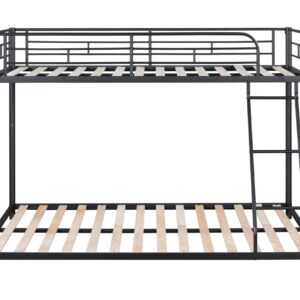 PVWIIK Bunk Beds Twin Over Full Size for Teens Adults Dorm Bedroom Guest Room,Heavy Duty Bunk Beds with Ladder and Full Length Guardrail,No Box Spring Needed, Black