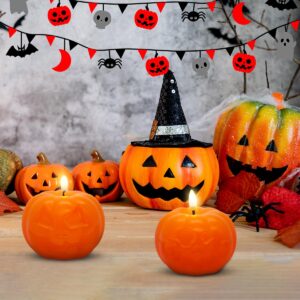 Large Halloween Pumpkin Candle Set - 6 Pack, Jack-O'-Lantern Shaped, Festive Orange Wax Candles for Spooky Home Decor, Parties, and Halloween Celebrations