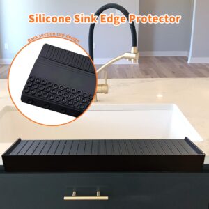 Silicone Sink Edge Protector,Splash Guard Bathtub Sink with Suction Cup,Sink Edge Guard Kitchen,Sink Edge Protectors for Kitchen Sink Countertop Protectors Stainless Steel,Granite,Quartz (1Pcs Black)