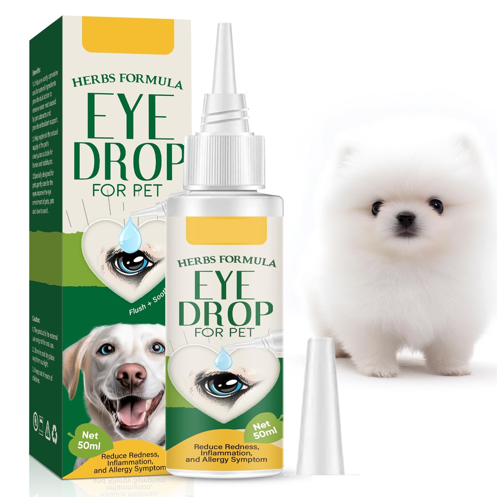 Dog Eye Drops, Eye Drops for Dogs, Relieves Eye Redness & Allergies, Removes Eye Stains & Tear Stains, Eye Infection Treatment for Dogs & Cats