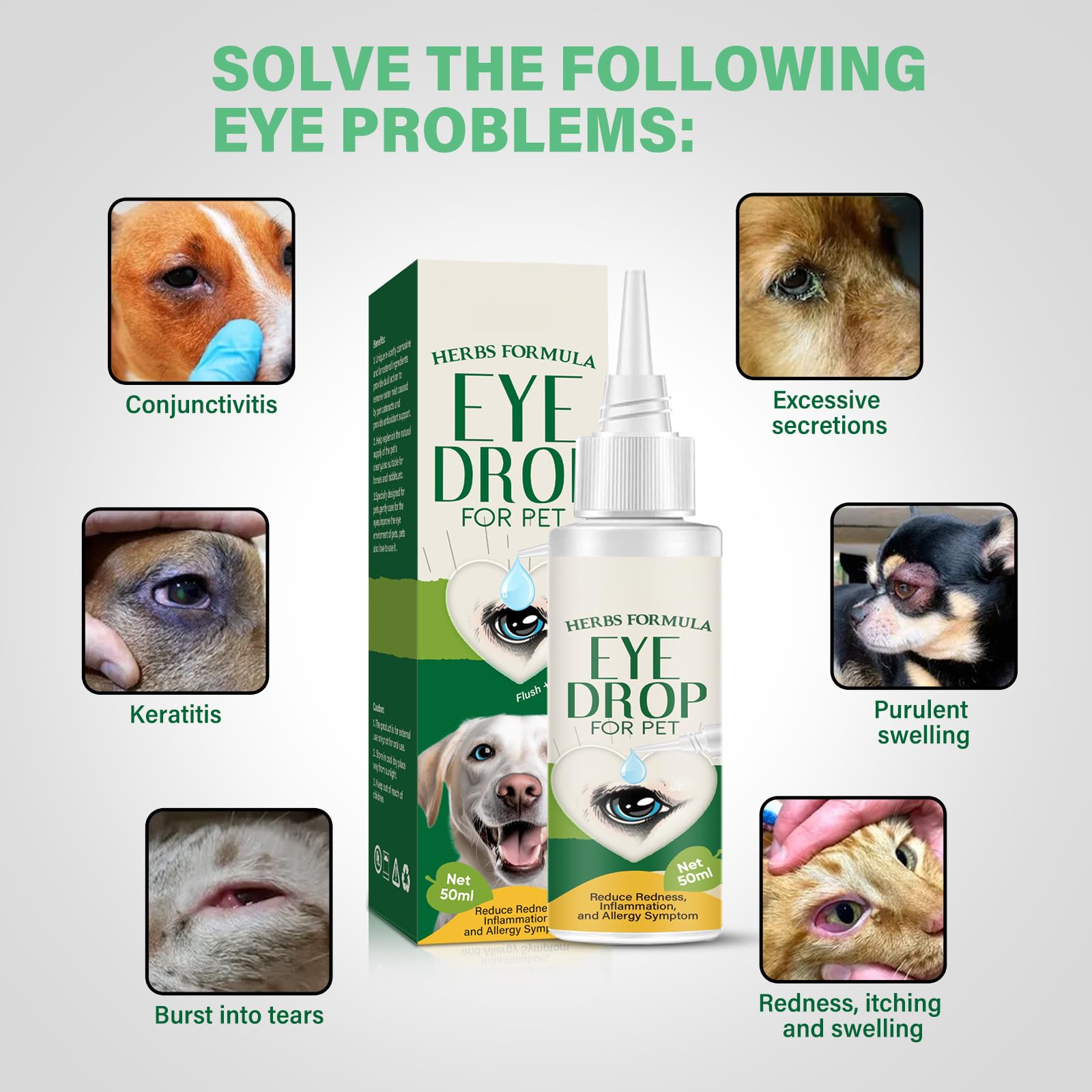 Dog Eye Drops, Eye Drops for Dogs, Relieves Eye Redness & Allergies, Removes Eye Stains & Tear Stains, Eye Infection Treatment for Dogs & Cats