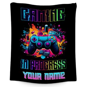 custom gaming blanket - 40x50 inches cool throw blanket for boys, girls - black soft fuzzy blankets for couch, sofa & office