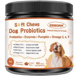 probiotics for dogs, dog probiotics for digestive health, plus pumpkin and fish oil, for gut & itchy, 102 soft chews