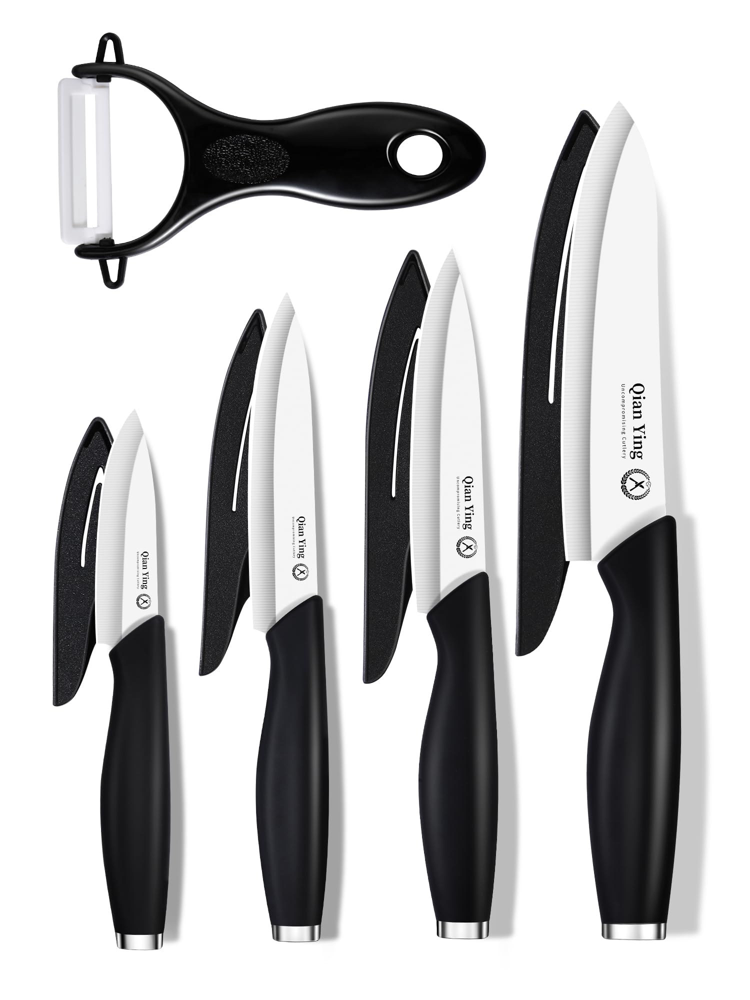 Ceramic Knife Set for Kitchen with Sheath: Sharp Blade Fruit Cutting Knives with Cover Clean Cut Edge Black Handle