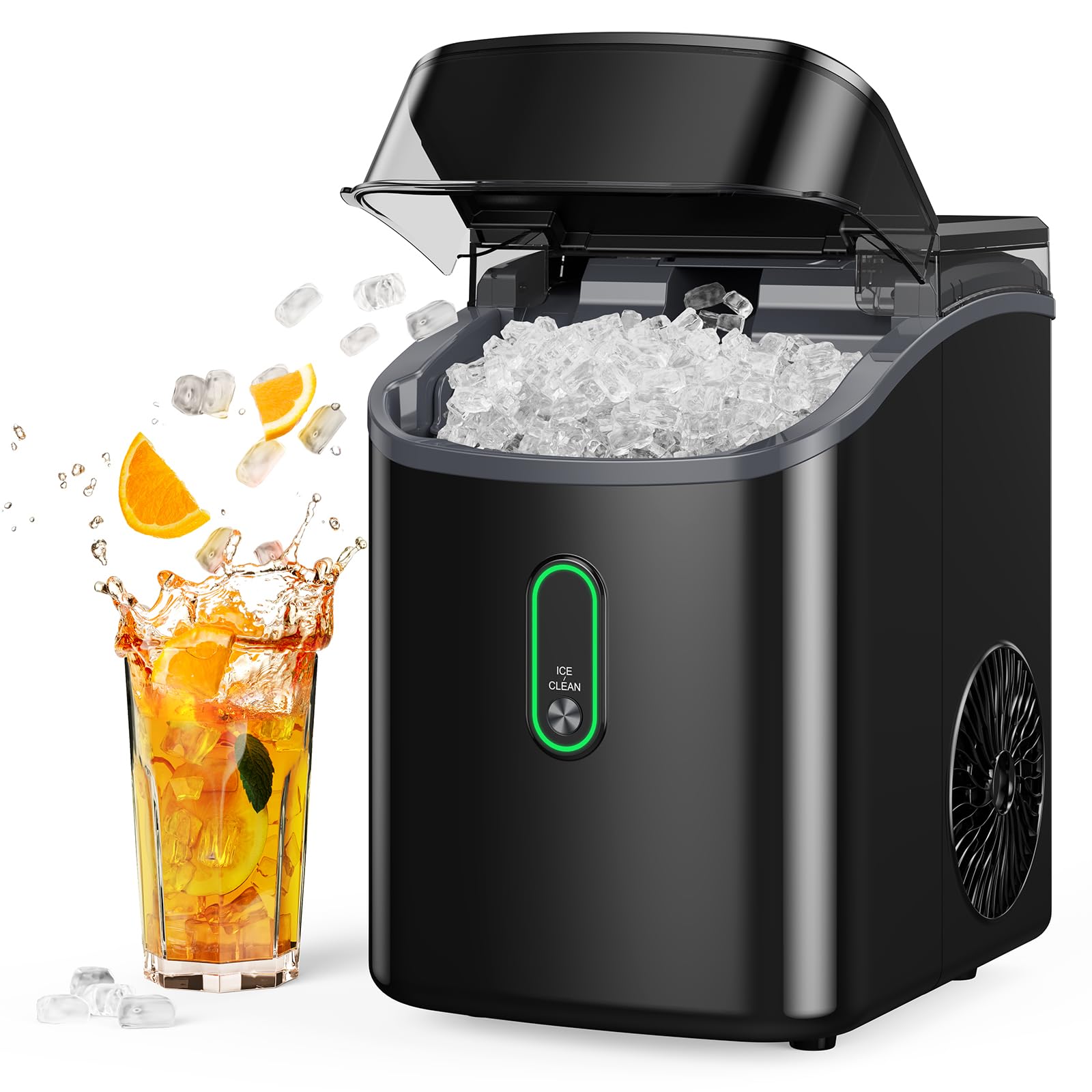 Silonn Nugget Ice Maker Countertop, Pebble Ice Maker with Soft Chewable Ice, Ready in 6 Mins, 34lbs Per Day, One-Click Operation Ice Machine with Self-Cleaning, for Home, Kitchen, Party, RV, Camping