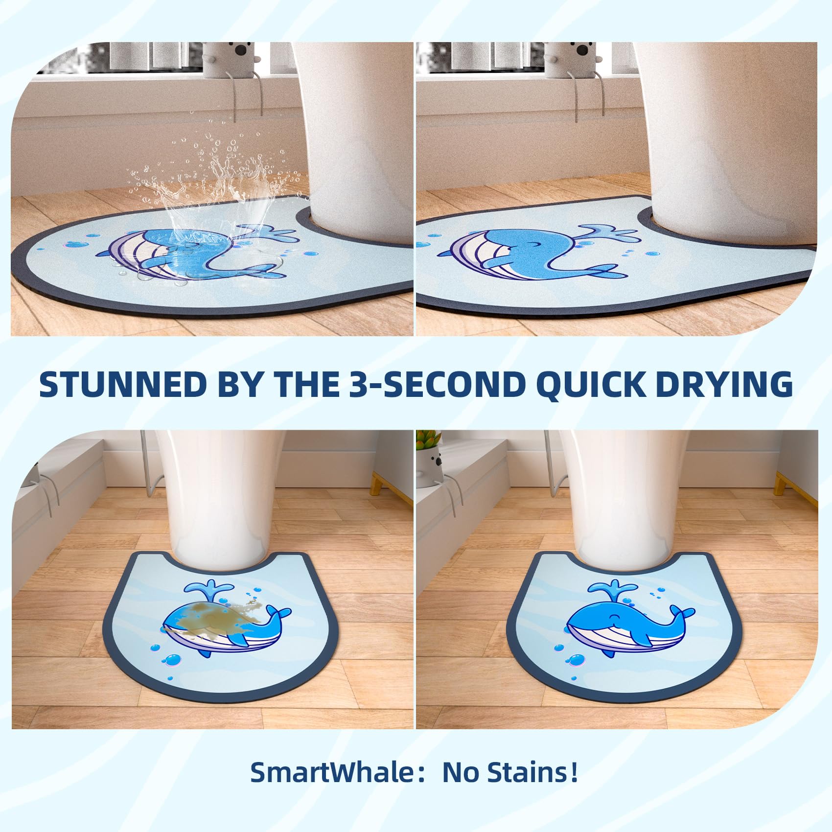 SmartWhale Electric Heated Bidet Toilet Seat Elongated with SmartWhale Bathroom Toilet Rug Mat