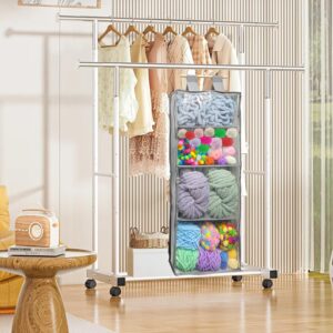 Hanging Yarn Storage Organizer with 4 Large Double Zippered Pockets - Perfect for Crochet & Knitting Lovers. Over-Door Hooks for Easy Access & Space Saving. Clear View for Quick Selection