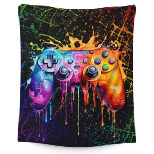 gaming throw blanket - 60x50 inches throw size blanket for kids, boys - cozy comfortable gamepad blankets for bed, couch - gamer accessories for boys room