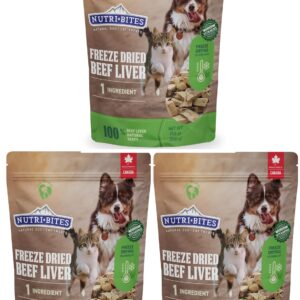 (Pack of 3) Nutri Bites Freeze Dried Beef Liver Dogs&Cats Treats 17.6 oz