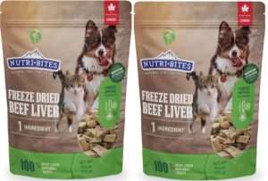 (pack of 2) nutri bites freeze dried beef liver treats for dogs & cats - high-protein, grain free, easy to digest - proudly made in canada - 500g / 17.6oz