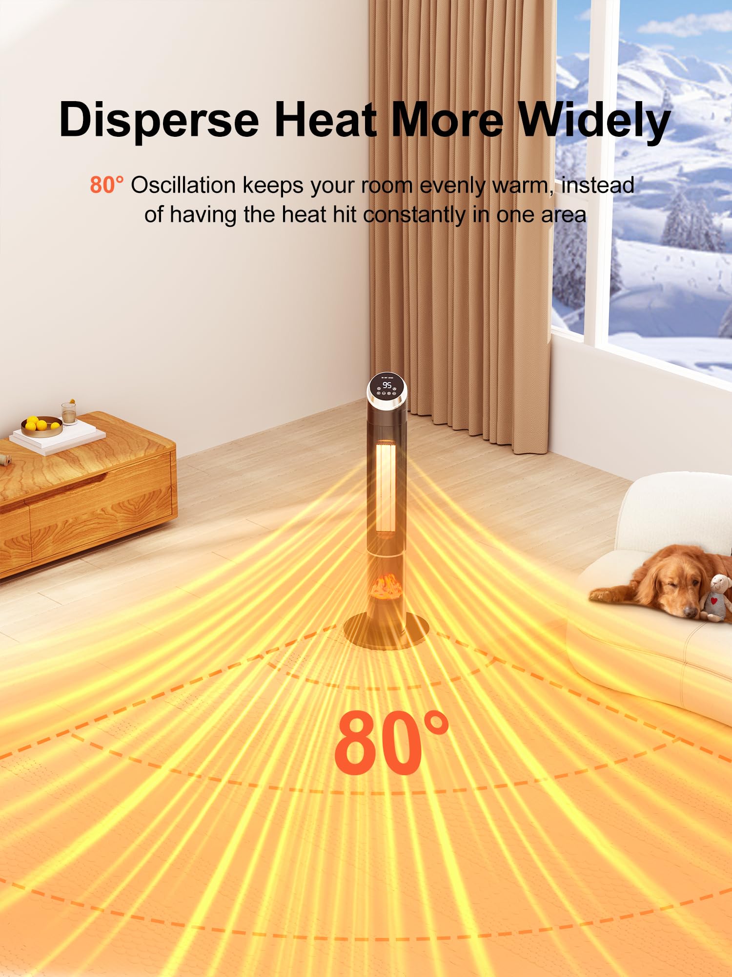 Uthfy Space Heater Indoor, 38" Electric Room Heater with Flame, 24H Timer, Portable Tower Heater with Remote, Thermostat, 3 Modes, Tip-over and Overheat Protection, for Bedroom Office Large Room Use