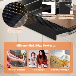 Silicone Sink Edge Protector,Splash Guard Bathtub Sink with Suction Cup,Sink Edge Guard Kitchen,Sink Edge Protectors for Kitchen Sink Countertop Protectors Stainless Steel,Granite,Quartz (1Pcs Black)