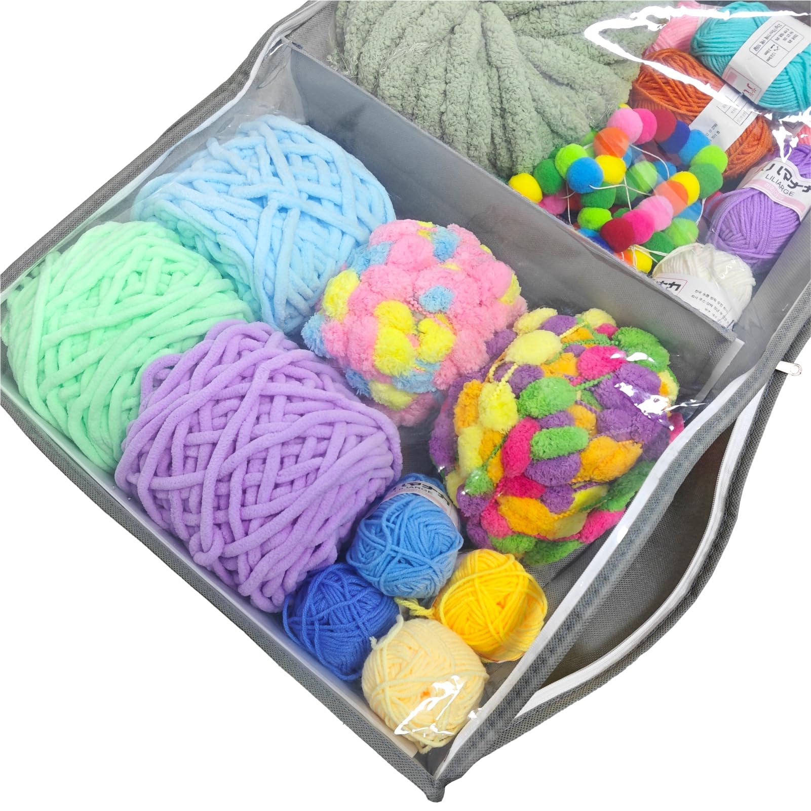 Hanging Yarn Storage Organizer with 4 Large Double Zippered Pockets - Perfect for Crochet & Knitting Lovers. Over-Door Hooks for Easy Access & Space Saving. Clear View for Quick Selection