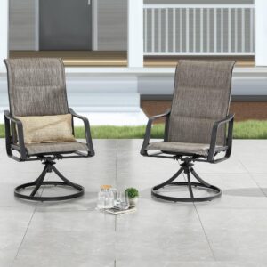 PatioFestival Patio Dining Set 5 Pieces High Back Outdoor Furniture Sets 50,000 BTU Square Propane Fire Pit Table with Outside Padded Swivel Rocker Dining Chairs (Grey)