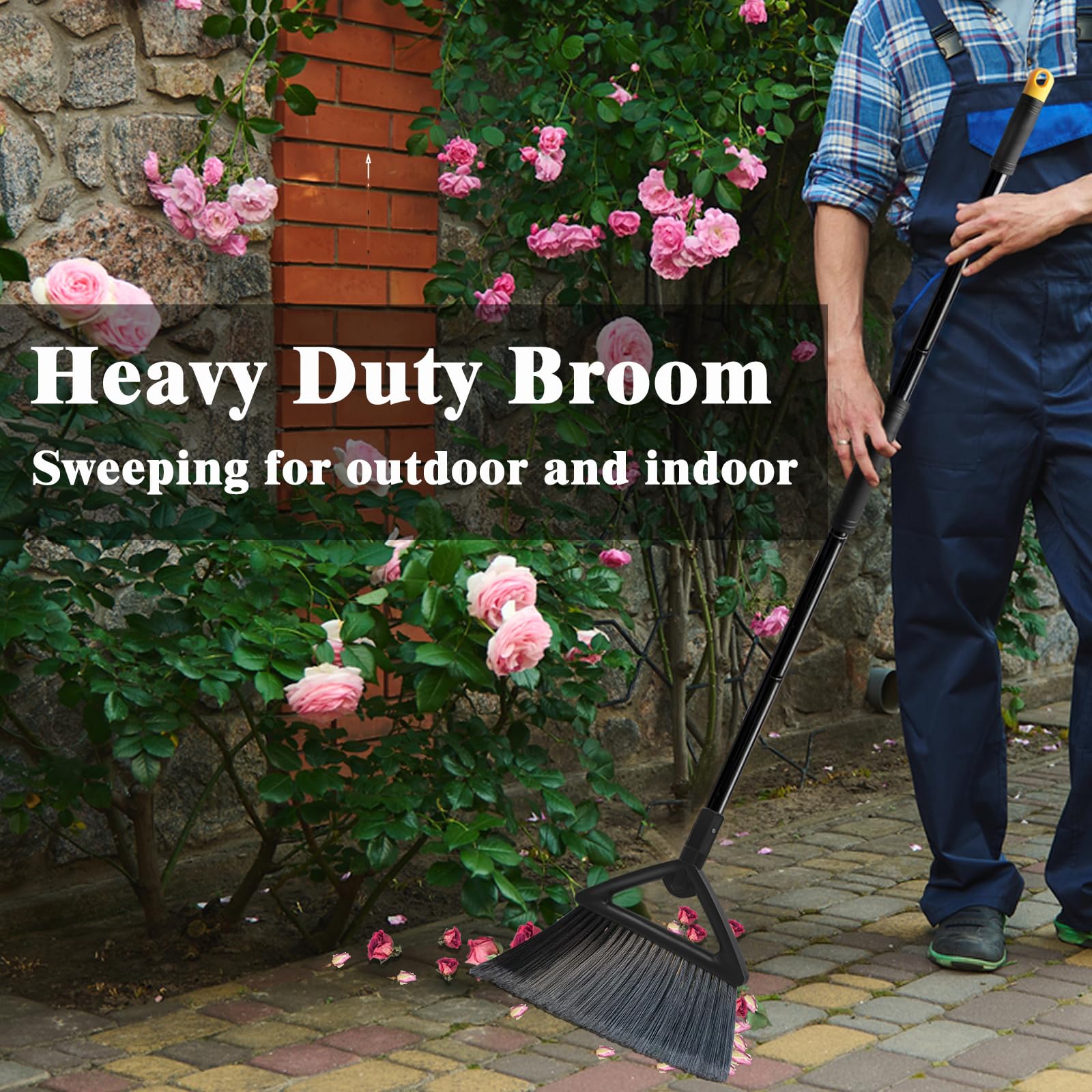 PUTNATRUE Heavy Duty Broom Outdoor and Indoor,Upgraded Commercial Broom Angle Brooms for Sweeping Indoor/Outdoor,Perfect House Kitchen Broom Garage Broom and Black Broom of Courtyard Restaurant