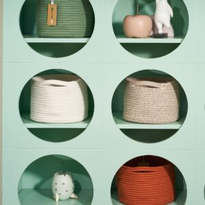 Storage Basket for Organizing | Cube Closet Rope Baskets | Cute Small Woven Toy Baskets for Nursery & Shelves | Empty Decorative Gift | Round 3Packs Green | 10”x10”x7.1”