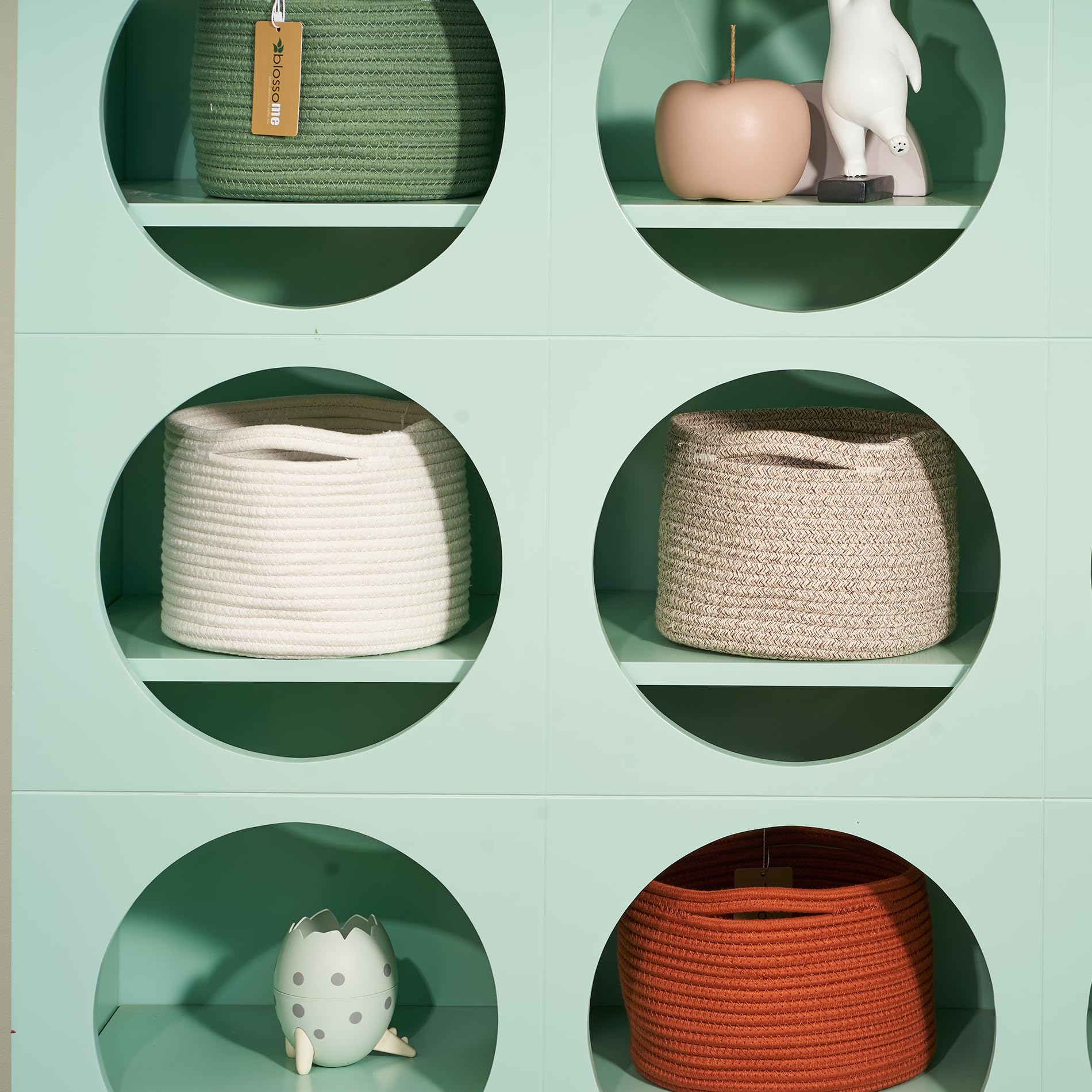 Storage Basket for Organizing | Cube Closet Rope Baskets | Cute Small Woven Toy Baskets for Nursery & Shelves | Empty Decorative Gift | Round 3Packs Green | 10”x10”x7.1”