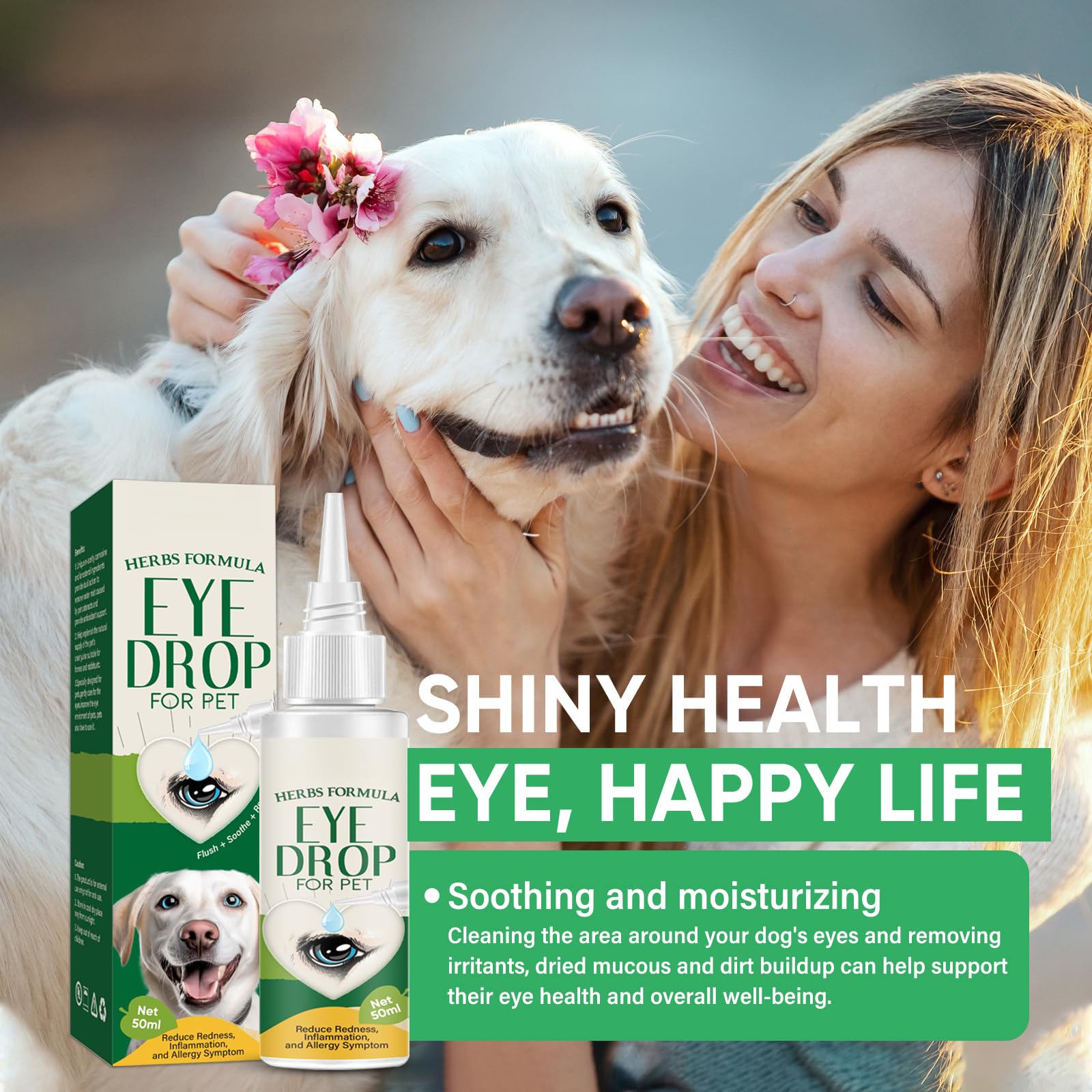 Dog Eye Drops, Eye Drops for Dogs, Relieves Eye Redness & Allergies, Removes Eye Stains & Tear Stains, Eye Infection Treatment for Dogs & Cats